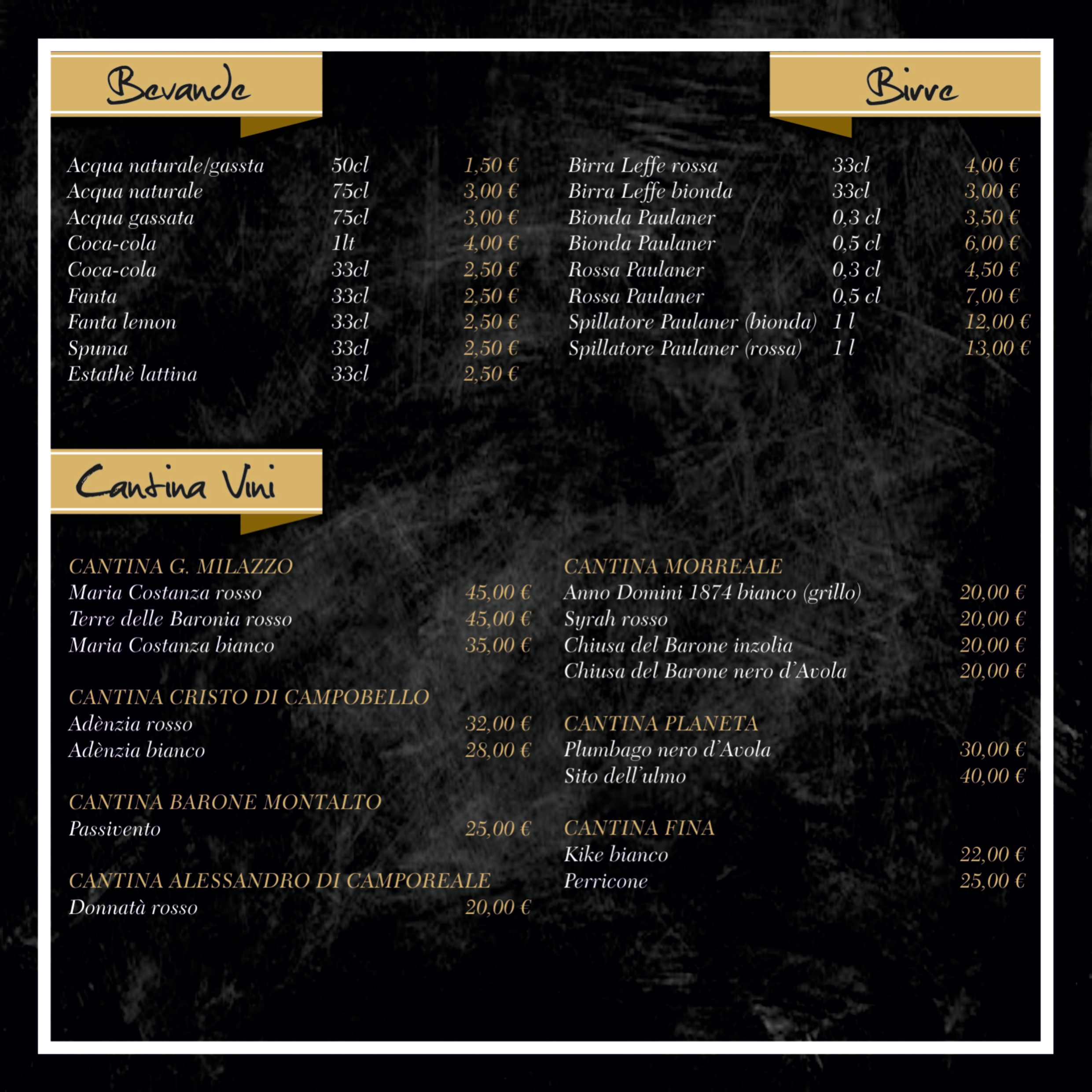 Menù - Caveau Food Experience